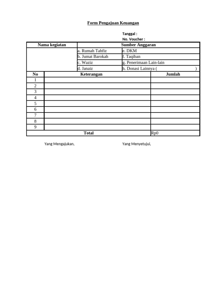 Form Pengajuan Keuangan | PDF