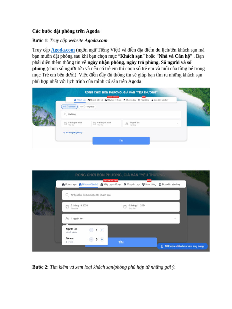 Các bước đặt phòng trên Agoda | PDF