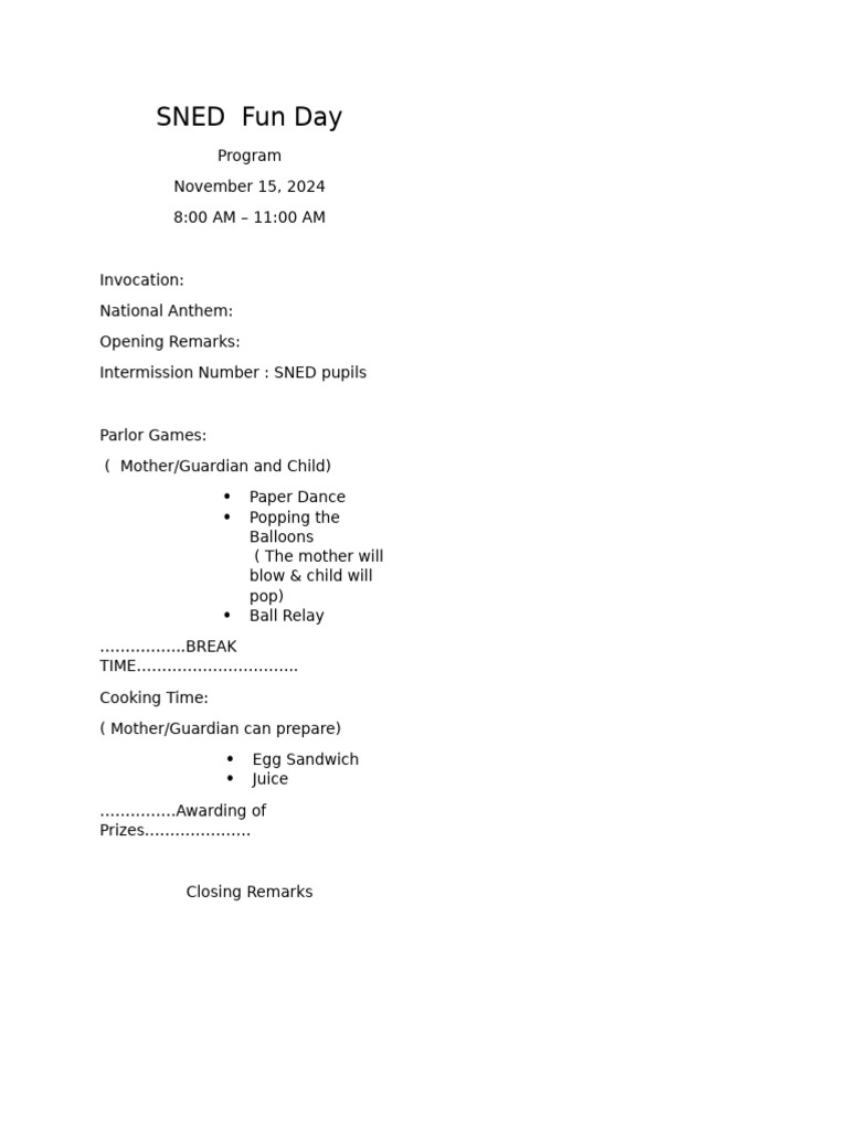 SNED Fun Day Program | PDF