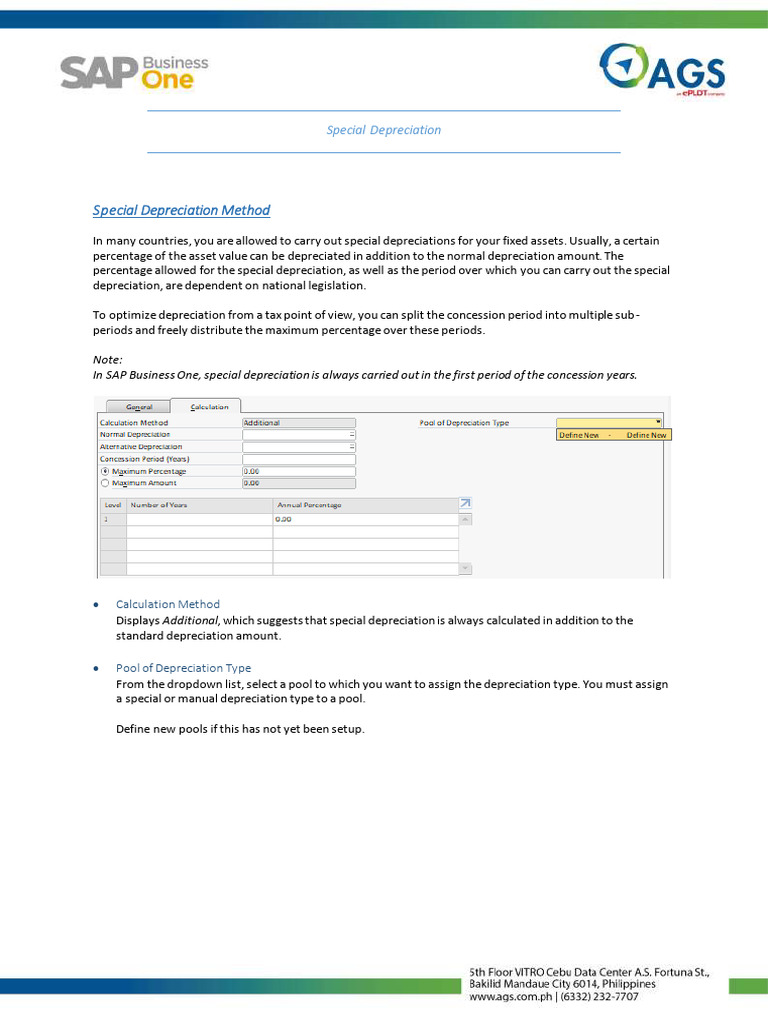 SAP Business One_Special Depreciation | PDF | Depreciation | Corporations SAP Business One_Special Depreciation | PDF | Depreciation | Corporations
