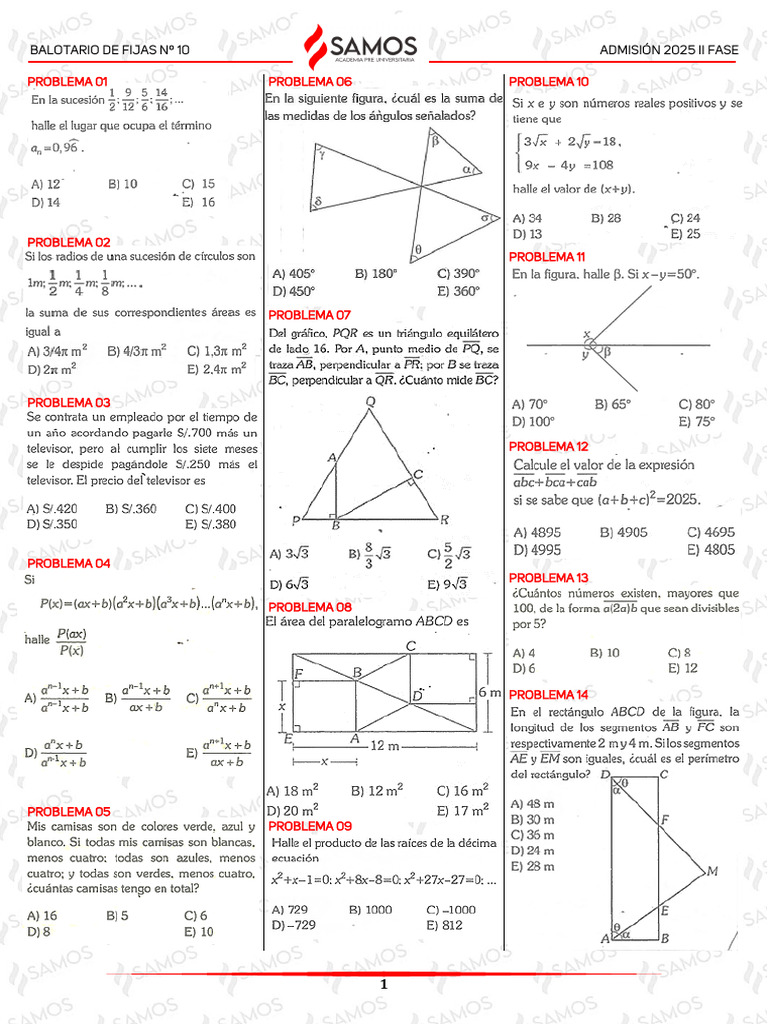 Balotario Fijas Admisión 2025 II Fase | PDF