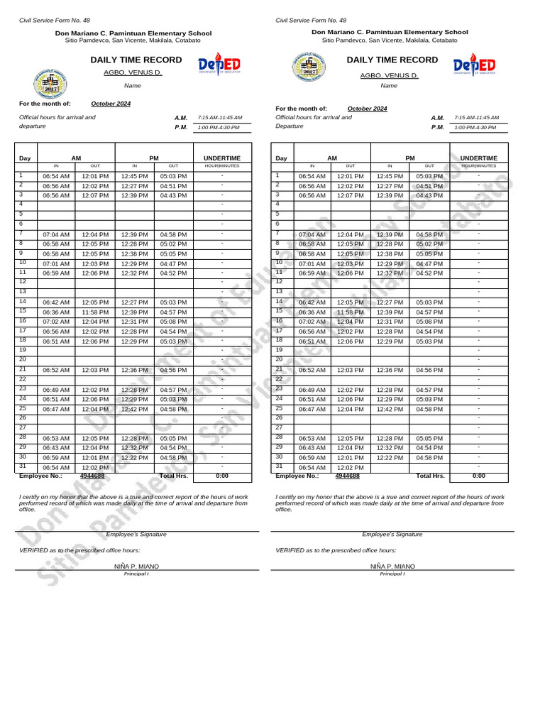 DTR October 2024 Agbo | PDF