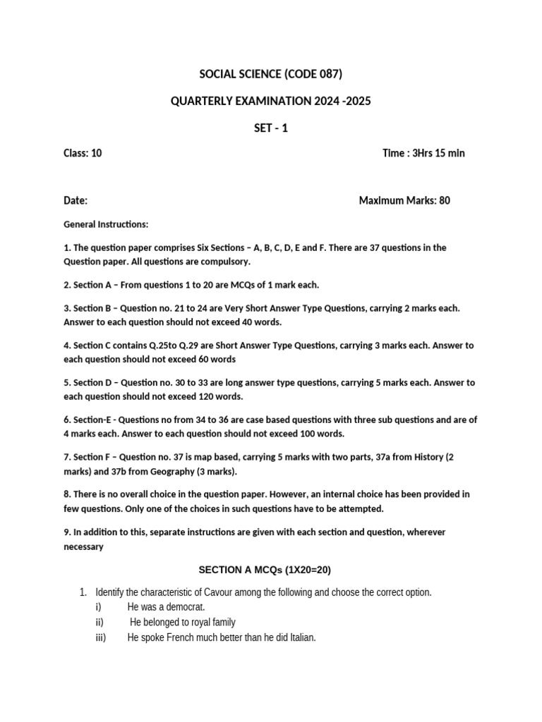 Class 10 Quaterly Examination Set 1 | PDF | Interest