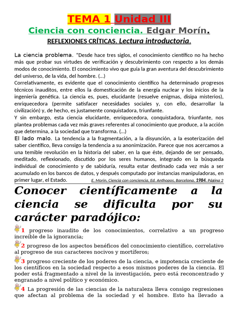 Tema 1 Tarea 1 Unidad III. 5deg Hum. 1. Paradojas de Las Ciencias. | PDF | Conocimiento | Science