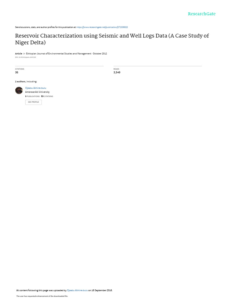 Reservoir Characterization in Niger Delta | PDF | Petroleum Reservoir ...