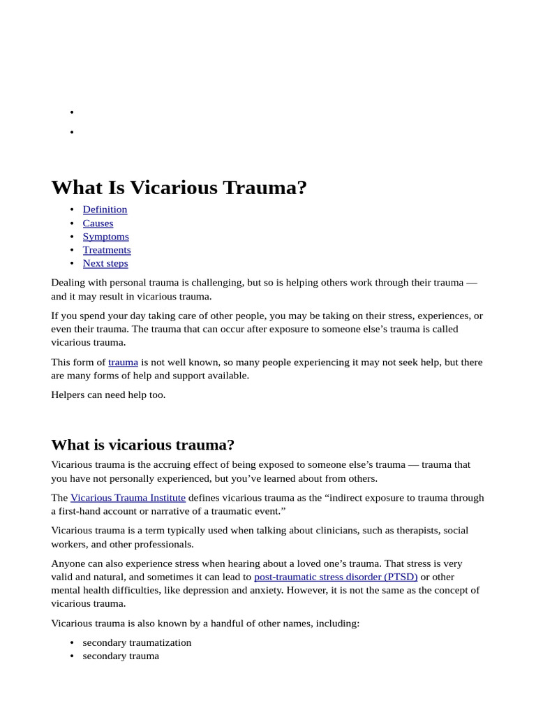 Vicarious Trauma | PDF | Psychological Trauma | Human Diseases And ...