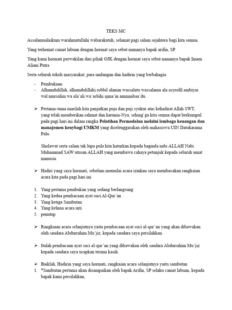 Teks MC Seminar Proker | PDF