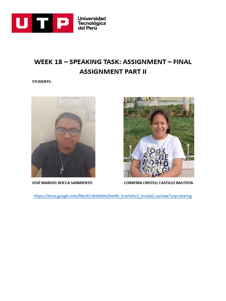 Week 18 Speaking Task Assignment | PDF