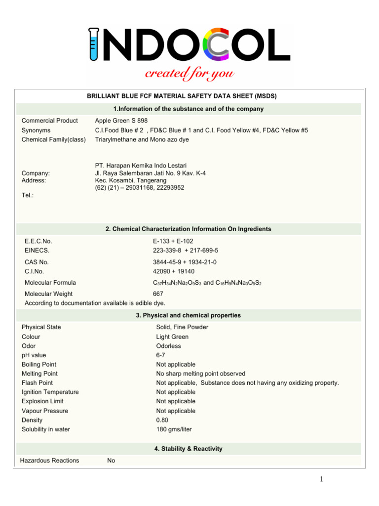 MSDS Apple Green S 898 Hal 1 | PDF