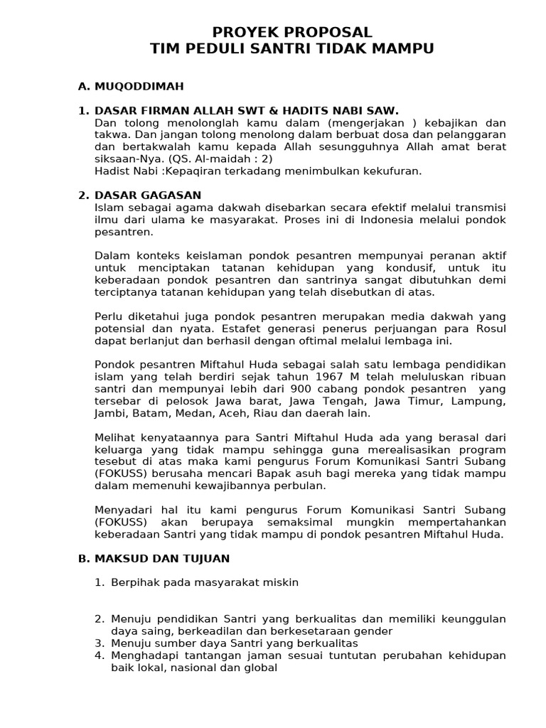 Proposal Bantuan Santri Miskin Subang | PDF