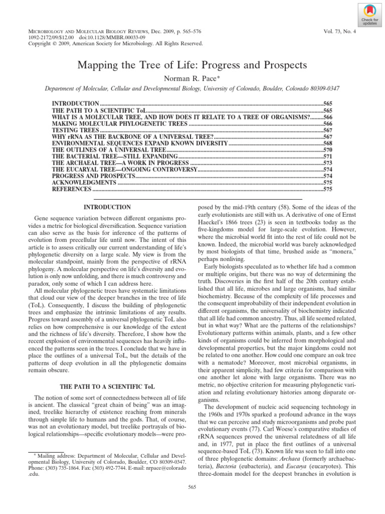 Pace 2009 Mapping The Tree of Life Progress and Prospects | PDF ...