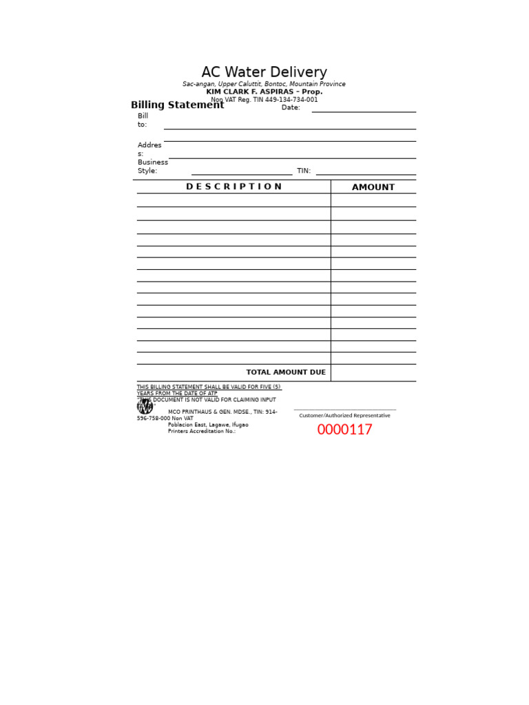 AC Water Delivery - Billing Statement | PDF
