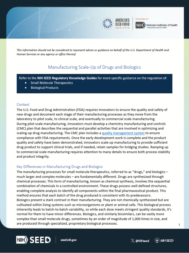 Manufacturing-Scale-Up-Drugs-and-Biologics | PDF | Biopharmaceutical | Clinical Trial