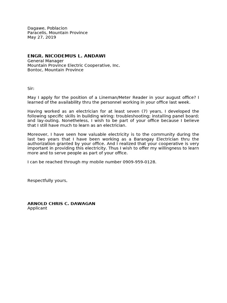 Application for Lineman Position | PDF