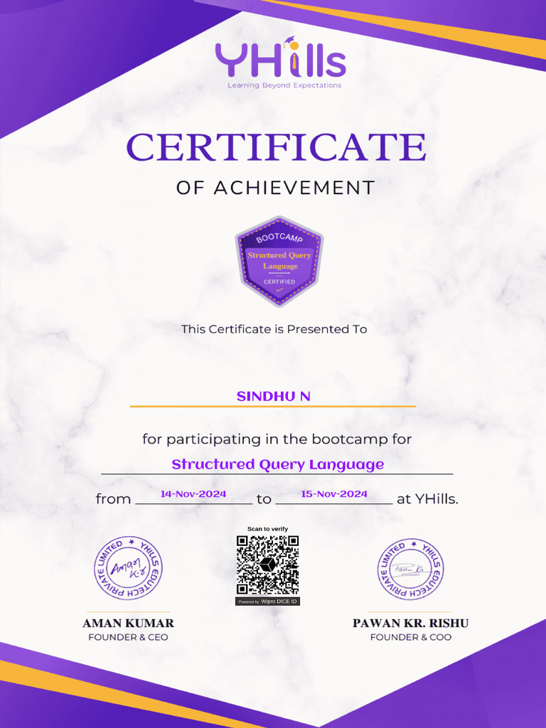 Structured Query Language (SQL) Bootcamp Certificate - 1732552936711 | PDF