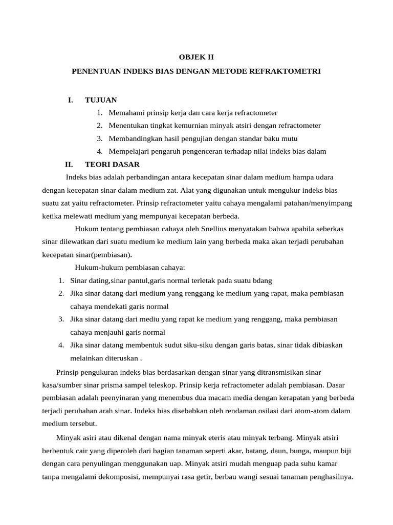 Penentuan Indeks Bias Dengan Metode Refraktometri | PDF
