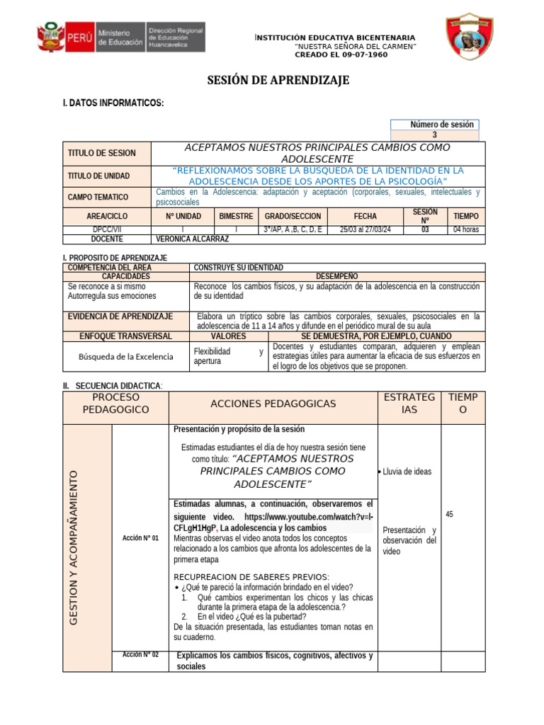Sesion-03 Dpcc-3° Vero | PDF | Adolescencia | Aprendizaje