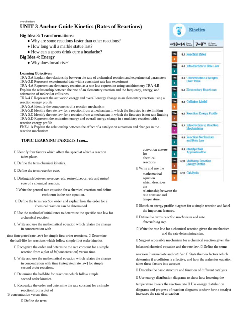 U3 Kinetics Anchor Guide | PDF | Reaction Rate | Chemical Kinetics