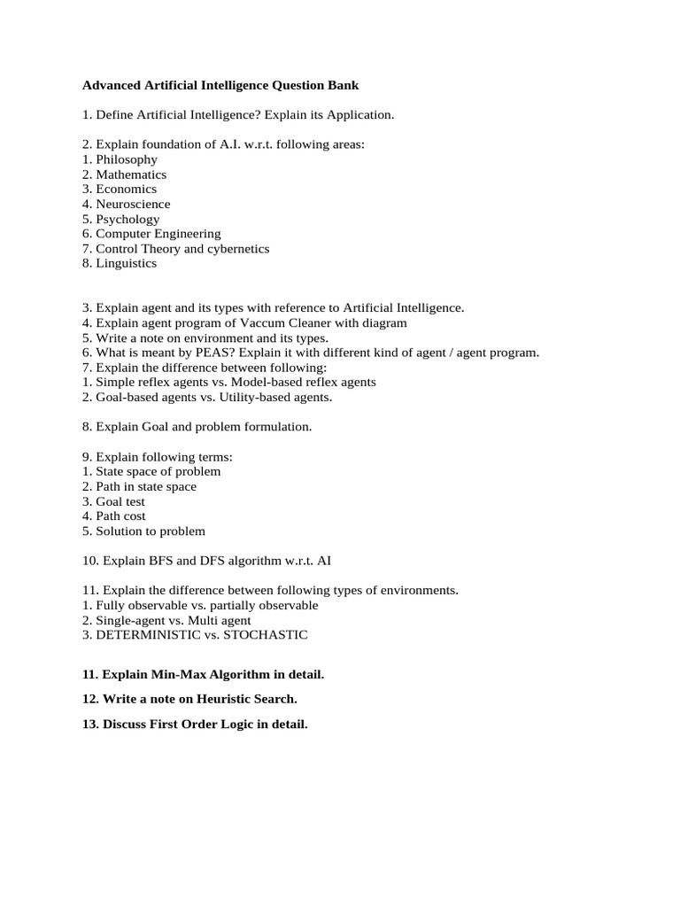 Advanced Artificial Intelligence Question Bank | PDF