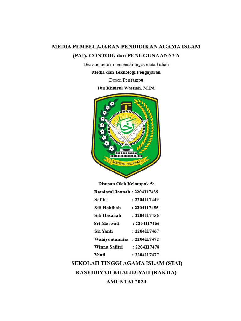 Makalah Kelompok 5 (Materi Ke 1) Media Pembelajaran PAI, Contoh, Dan ...