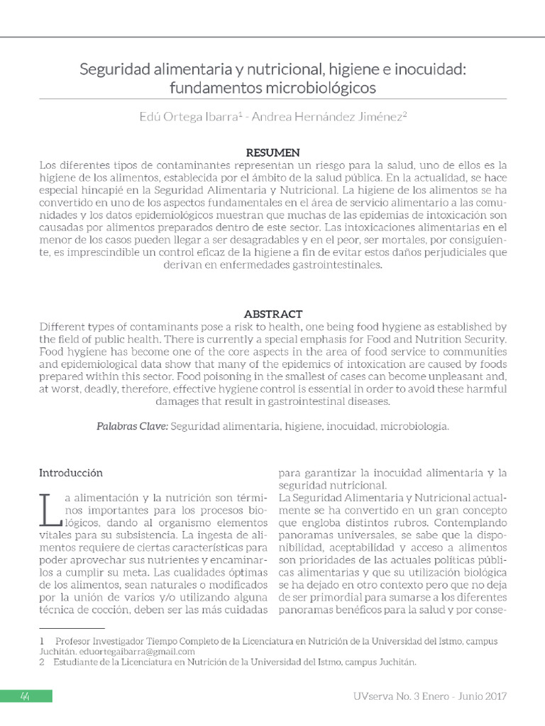 Vista de Seguridad alimentaria y nutricional, higiene e inocuidad_ fundamentos microbiológicos ...