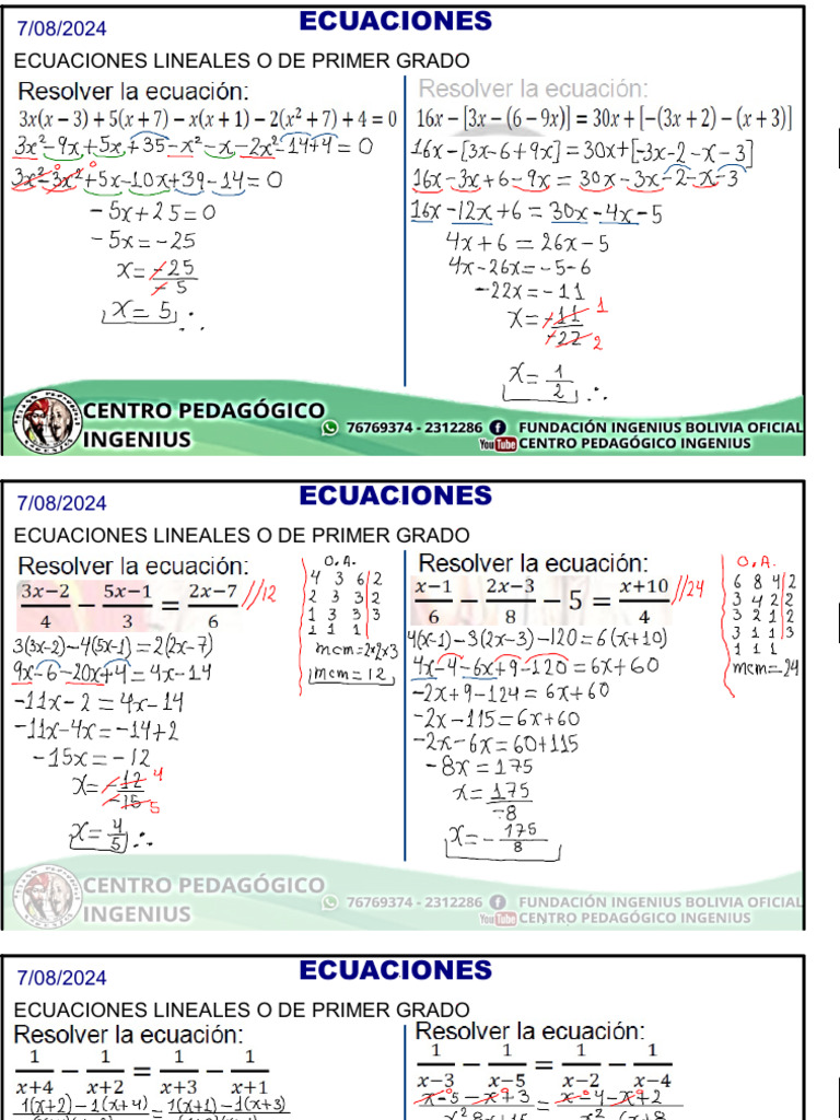 Ecuaiones Lineales O De Primer Grado Pdf 0670