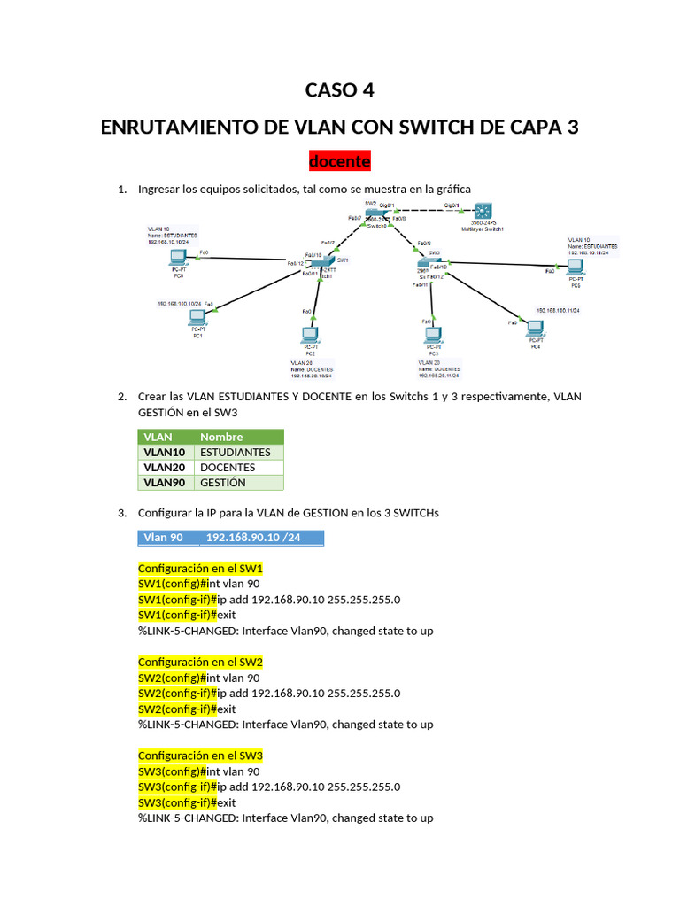 2.2 CASO 4 - ENRUTAMIENTO DE VLAN - SW CAPA 3 - Docente | PDF | Estándares de internet ...