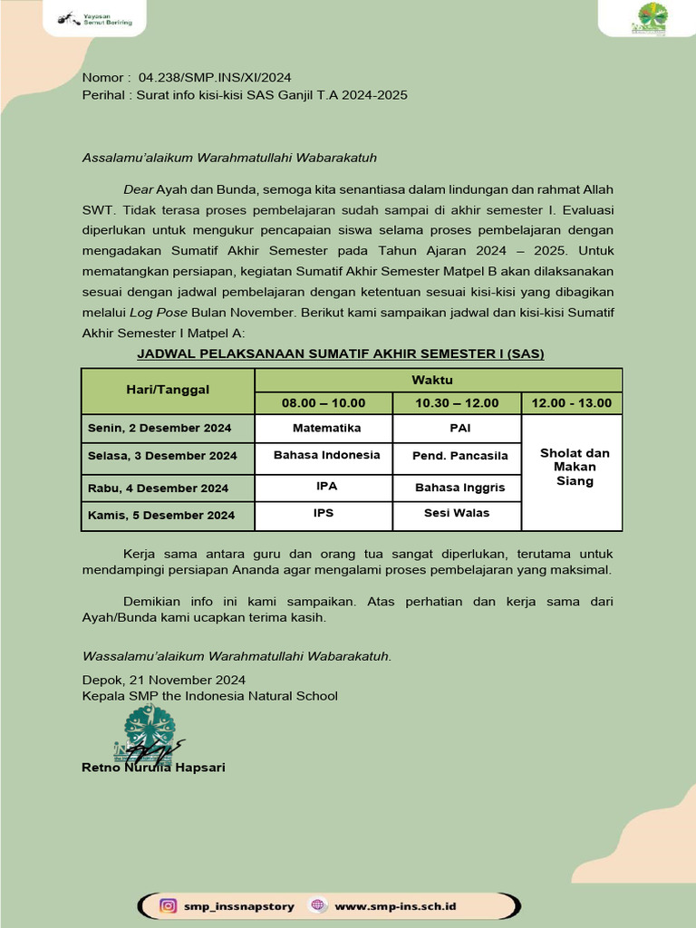 238 Kelas 8 Info Jadwal Dan Kisi-kisi SAS Sem Ganjil 2024 | PDF 238 Kelas 8 Info Jadwal Dan Kisi-kisi SAS Sem Ganjil 2024 | PDF