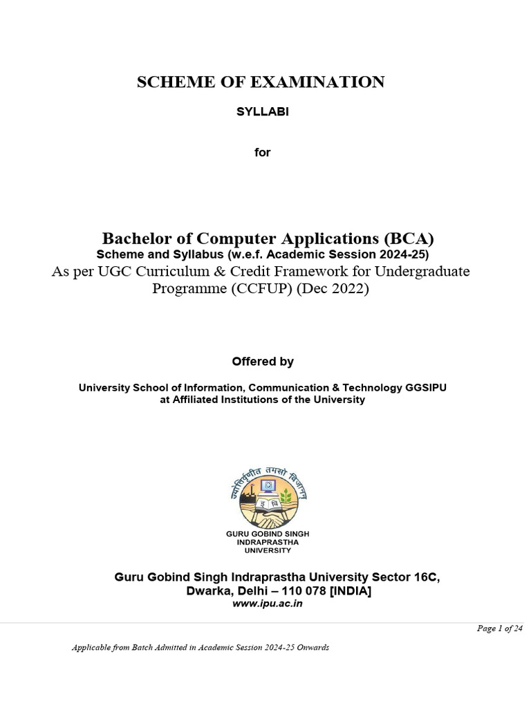 GGSIPU BCA Syllabus 2024-25 | PDF | Academic Degree | Diploma
