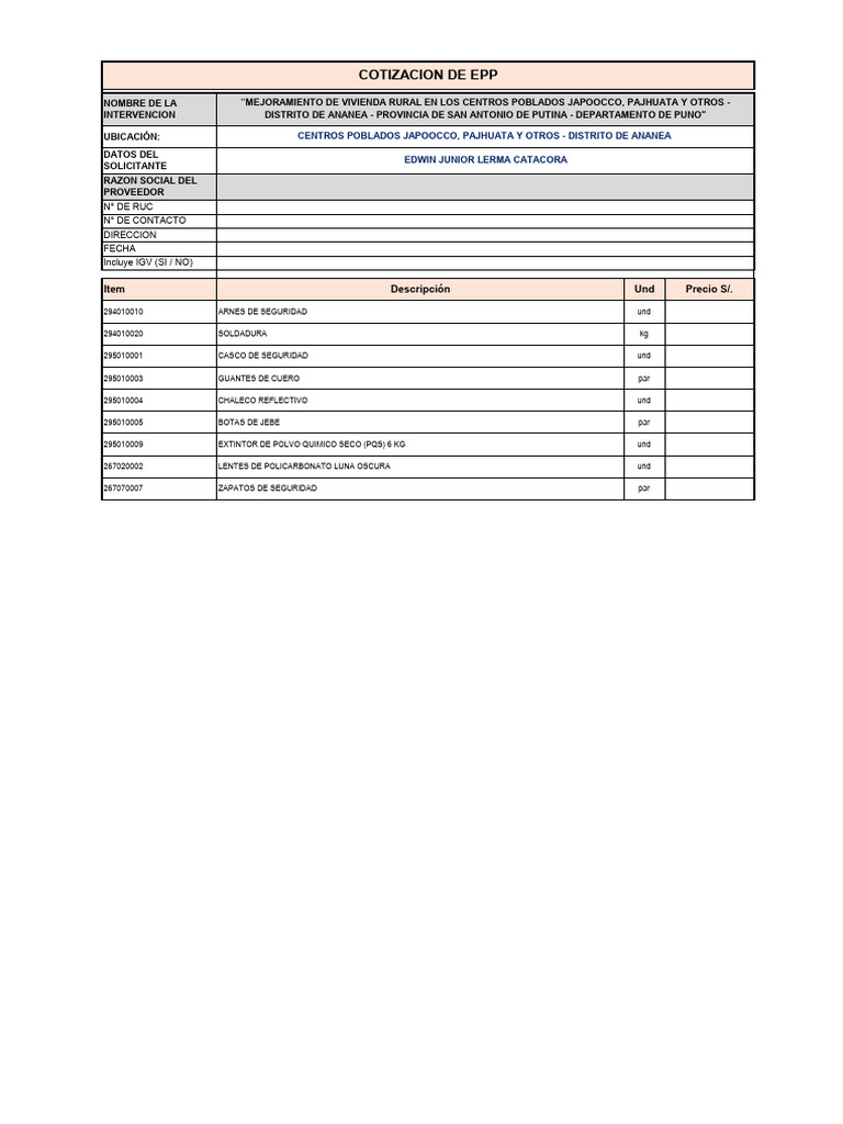 Cotizacion Epp | PDF