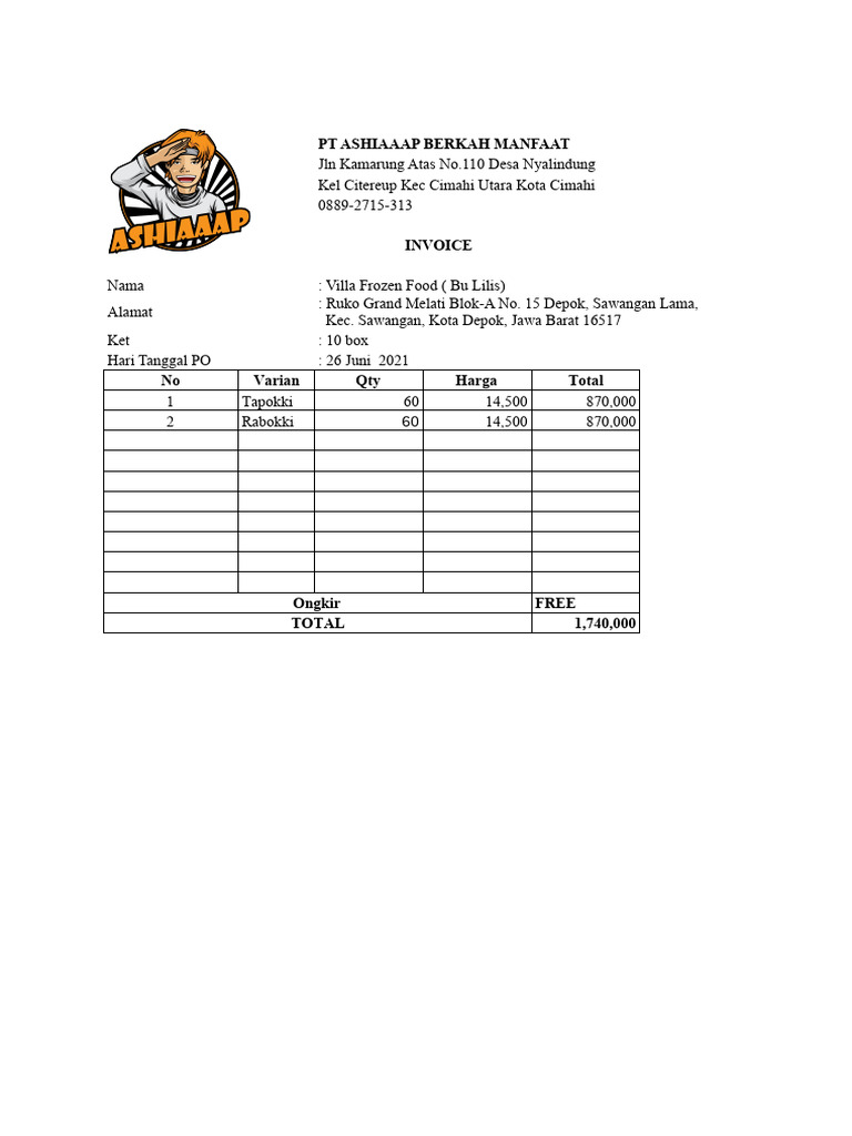 invoice villa frozen .xlsx | PDF