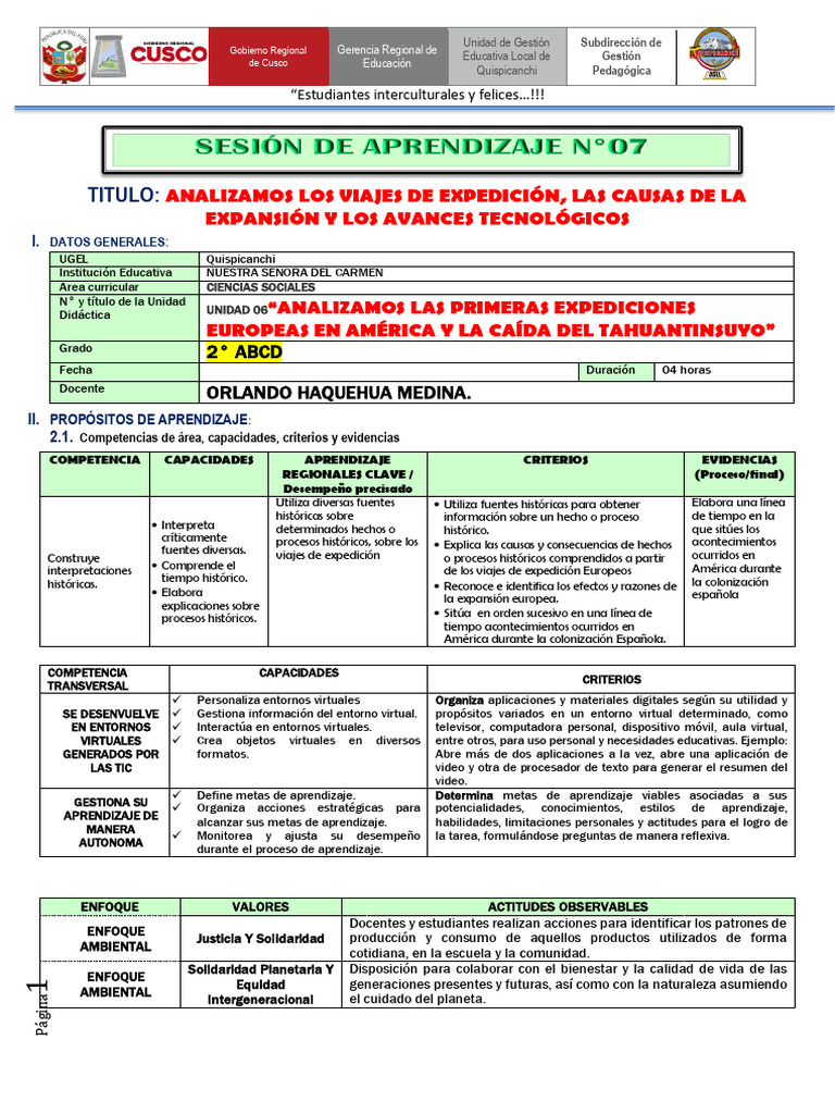 SESION 01 CC.SS2° UNIDAD 07 | PDF | Aprendizaje | Maestros