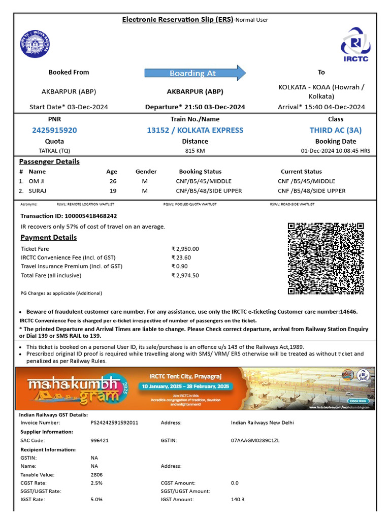 2425915920.pdf TRAIN | PDF | Identity Document