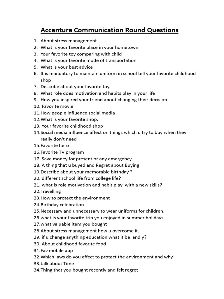 Accenture Communication Round Questions | PDF