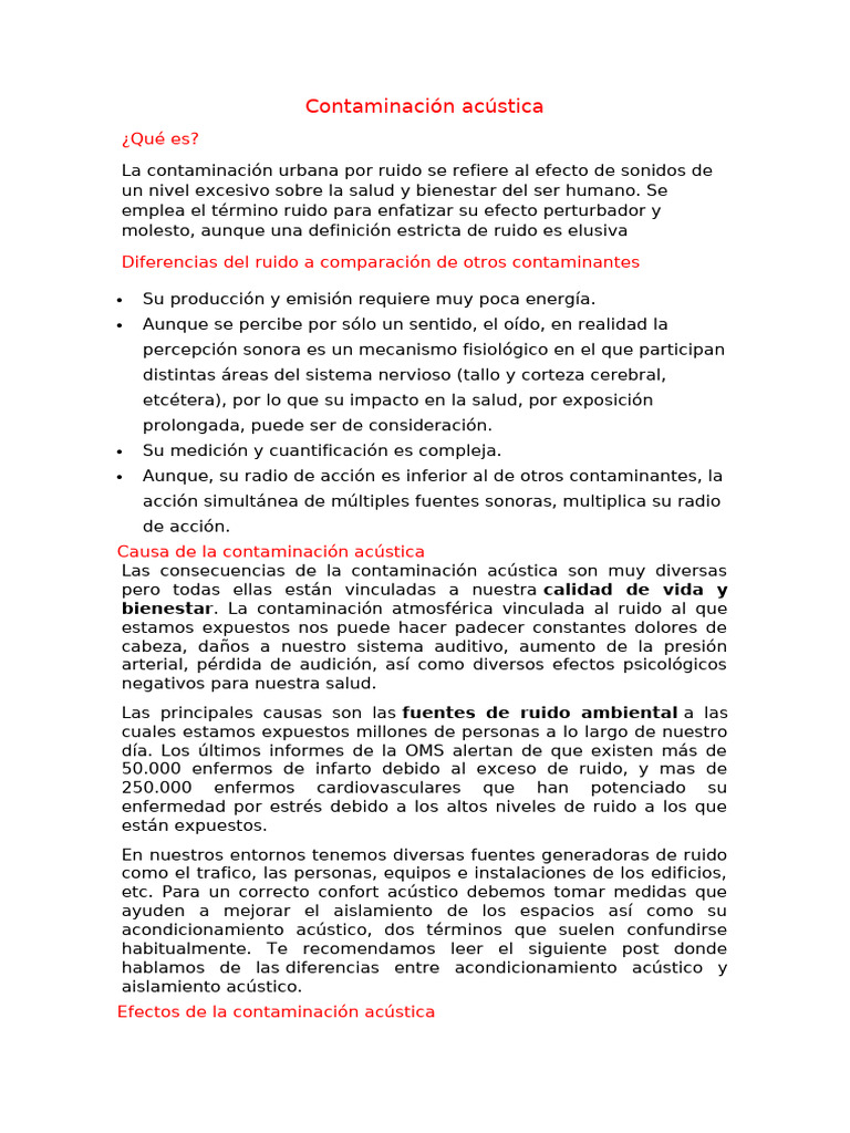 Efectos y causas de la contaminación acústica | PDF | ruido | Contaminación