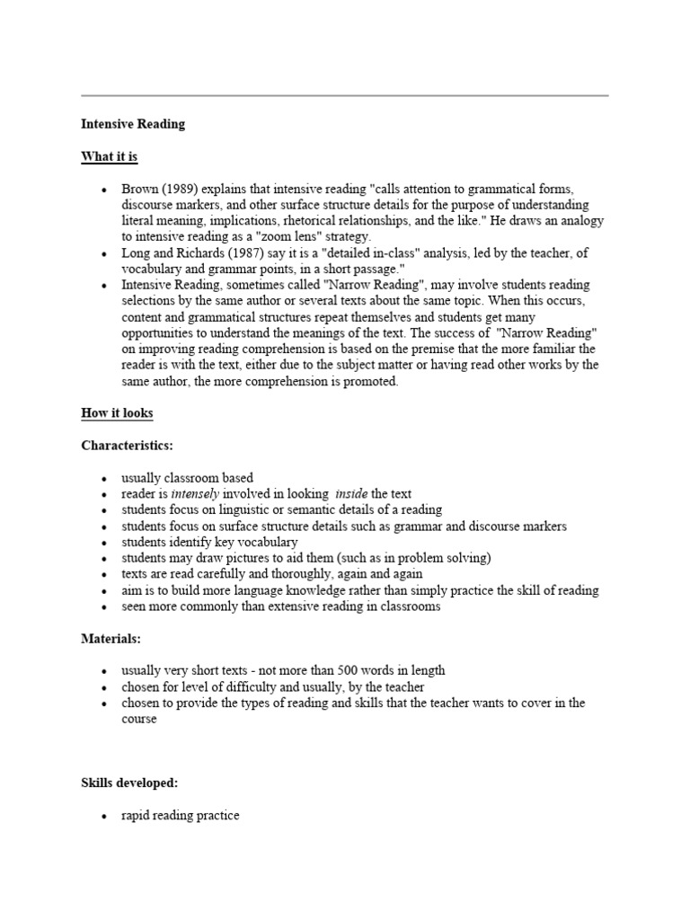 Extensive and Intensive Reading | PDF | Reading Comprehension ...