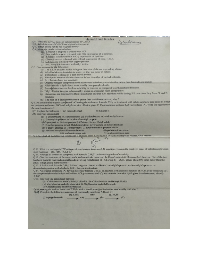 Haloalkanes and Haloarenes Worksheet | PDF
