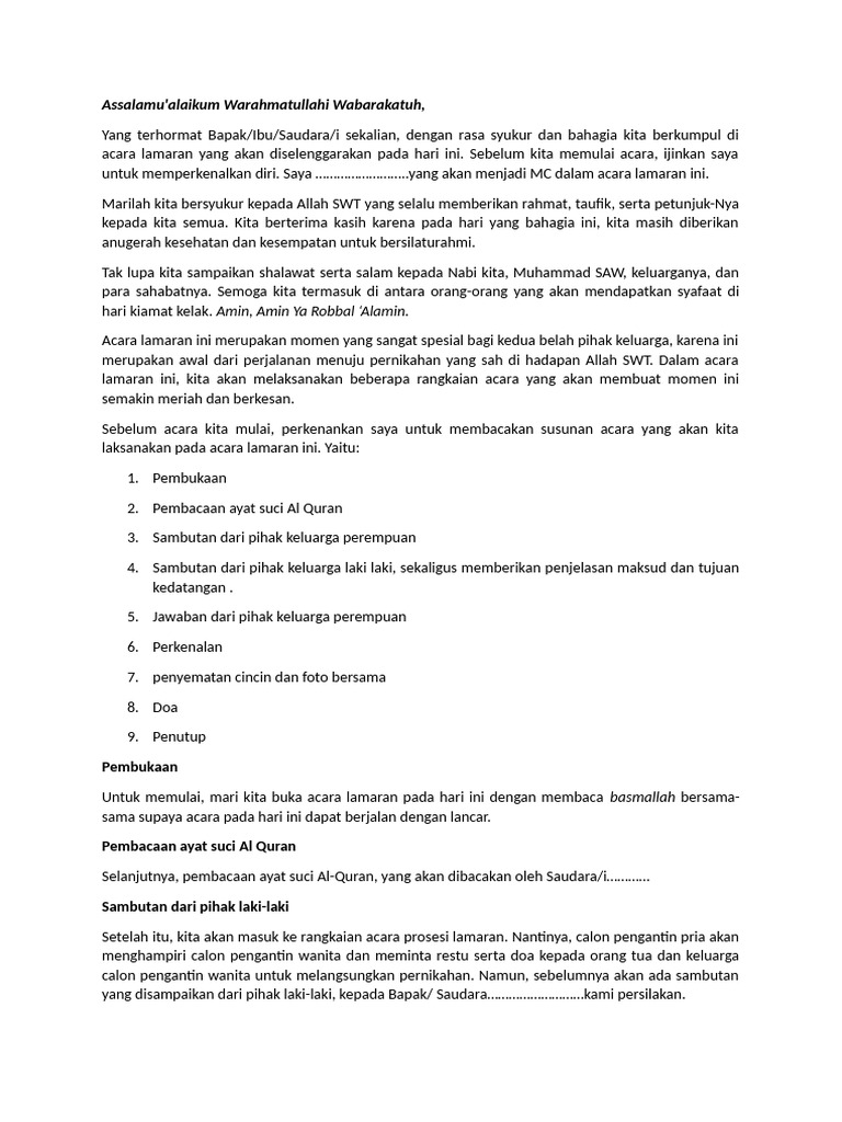 Naskah MC Acara Lamaran Pernikahan | PDF