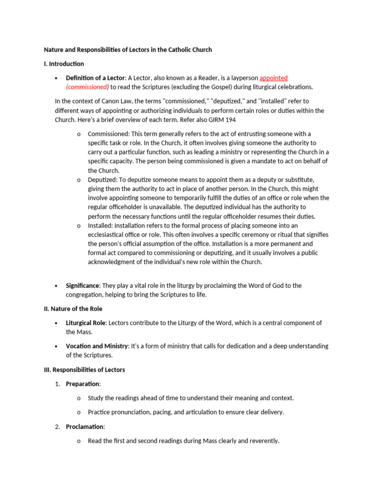 Role and Responsibilities of Lectors | PDF | Mass (Liturgy) | Sacraments