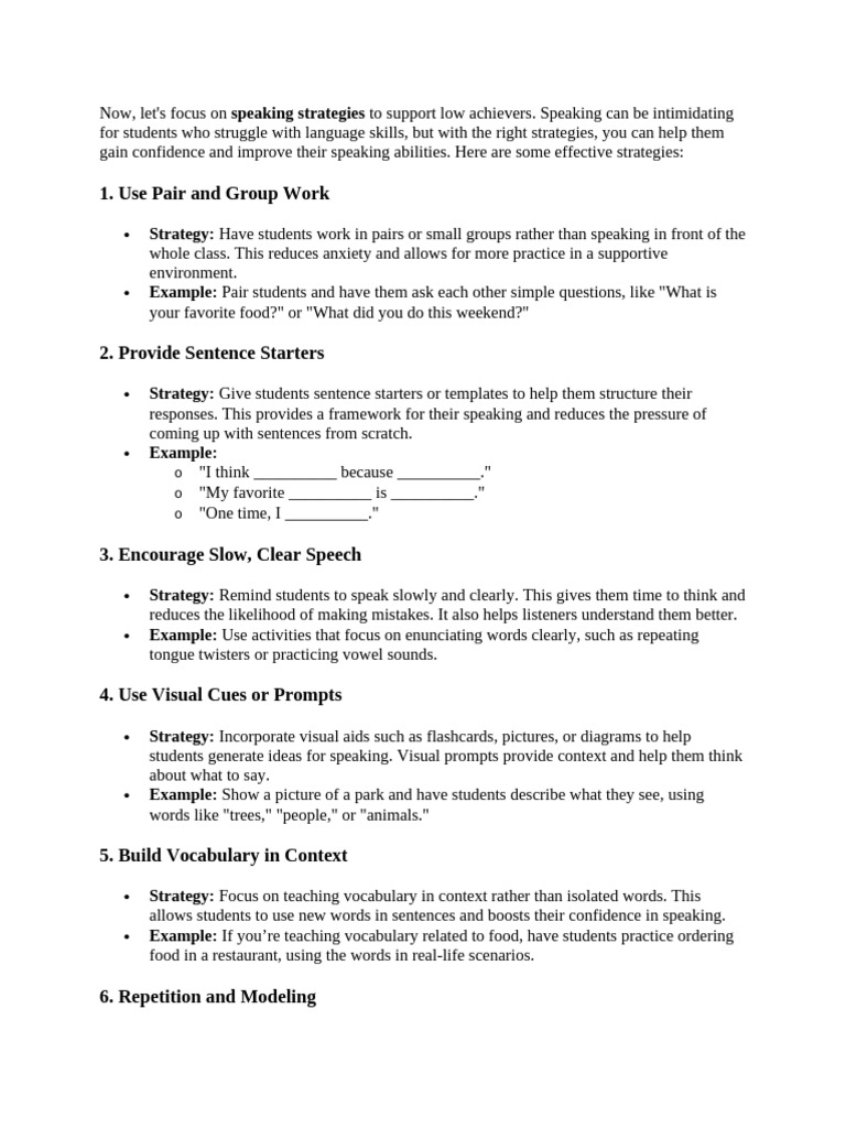 Speaking Strategies for Low Achievers | PDF | Vocabulary | Body Language