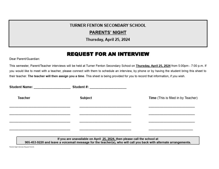 Parents Night Interview Request Form - (2) | PDF