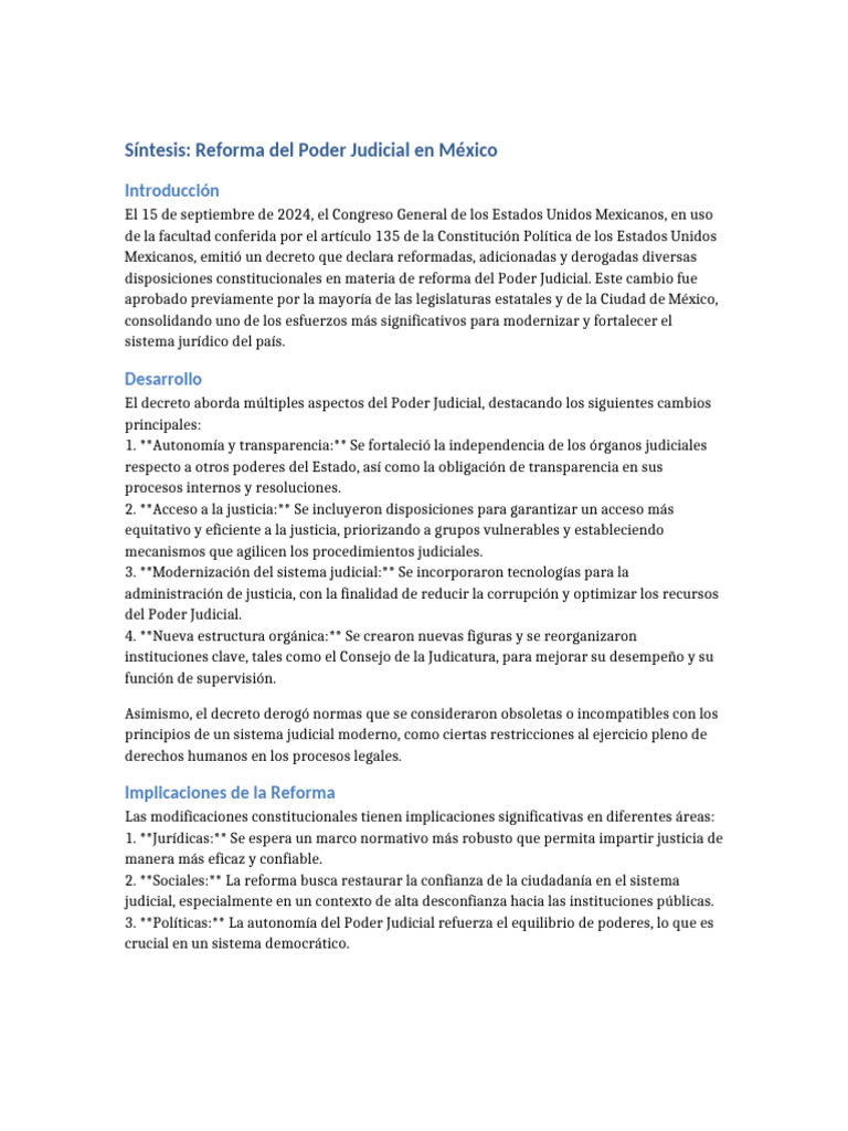 Reforma del Poder Judicial en México 2024 | PDF | Judicaturas | México