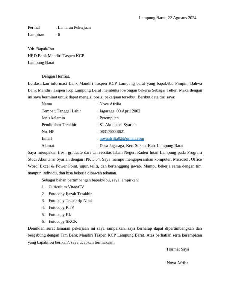 Lamaran Kerja Pt MBK Venturaaa | PDF