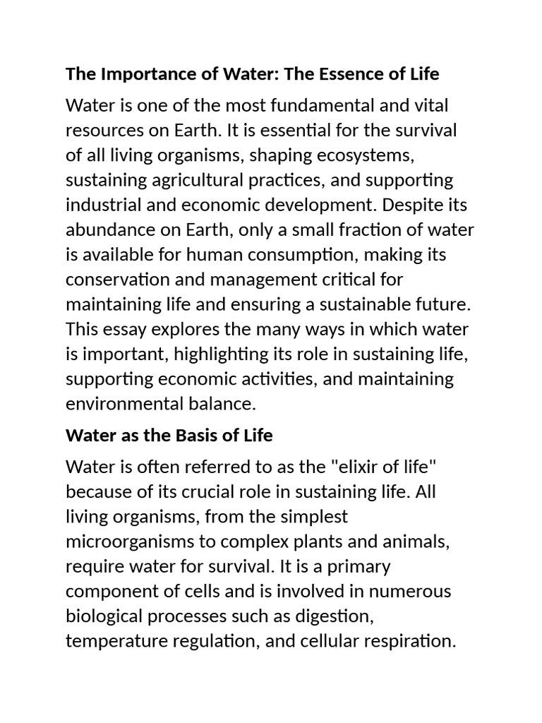 The Importance of Water | PDF | Water | Water Scarcity
