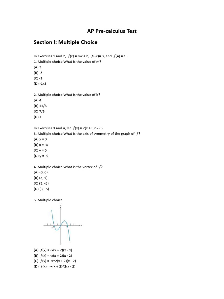 Pre-Calculus Test 模拟题 | PDF | Acid | Ph