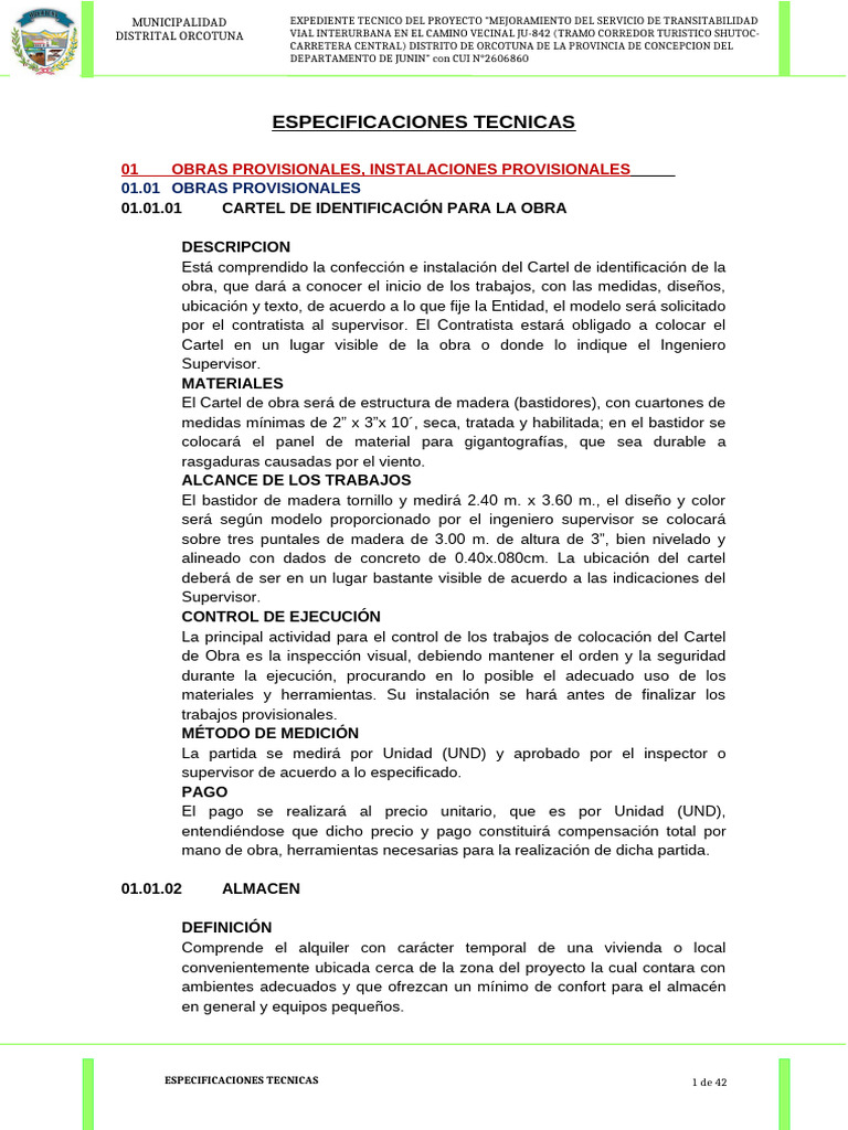 Especificaciones Tecnicas Orcotuna | PDF | Topografía | La carretera