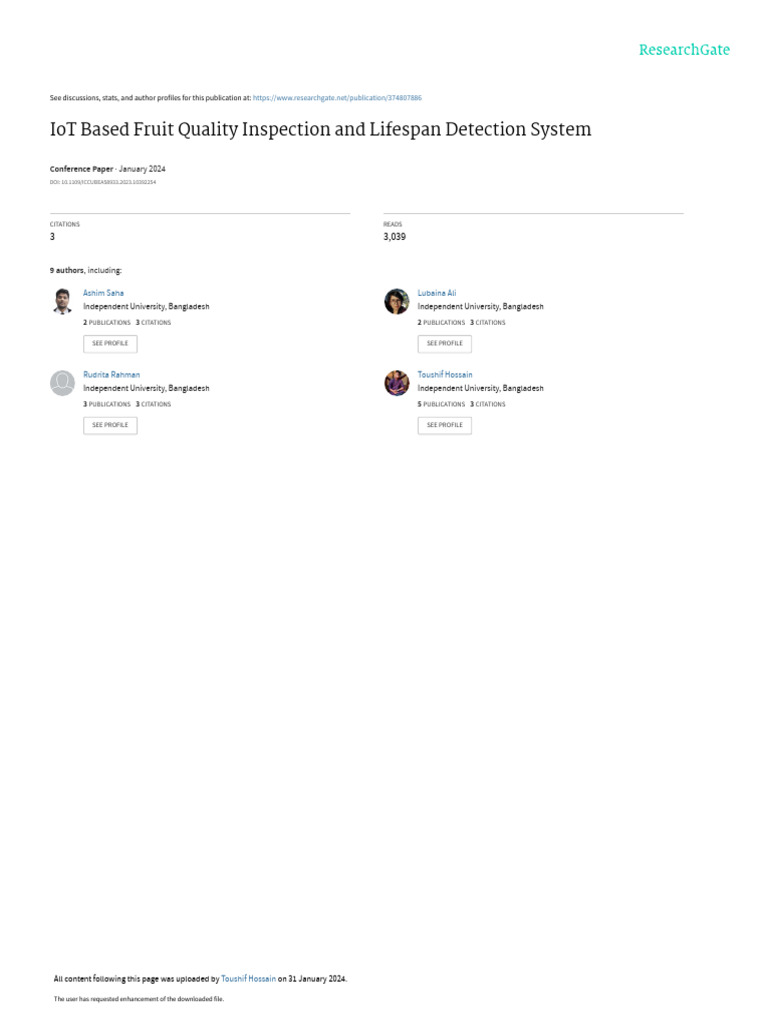 IoT Based Fruit Quality Inspection and Lifespan Detection System | PDF | Sensitivity And ...