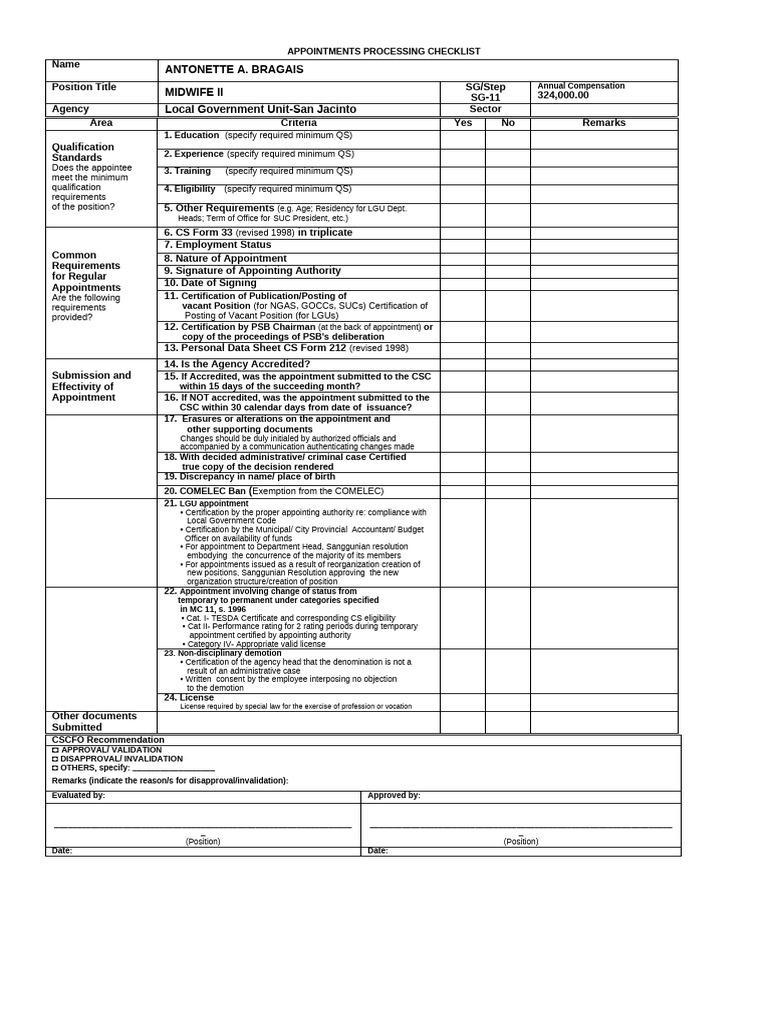 Midwife II Appointment Checklist | PDF