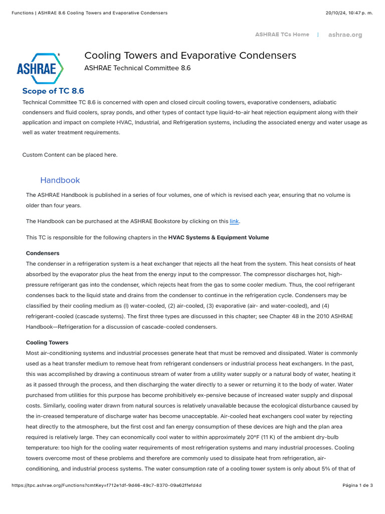 ASHRAE Cooling Tower Manual Overview | PDF | Water | Air Conditioning