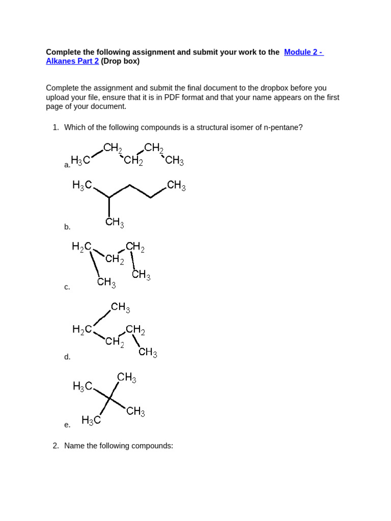 Alkanes Part 2 Assignment | PDF